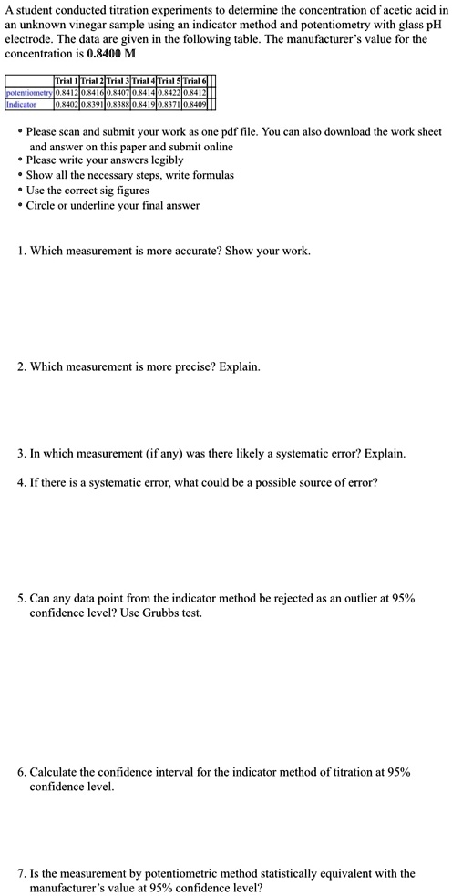 student conducted titration experiments determine the concentration of ...