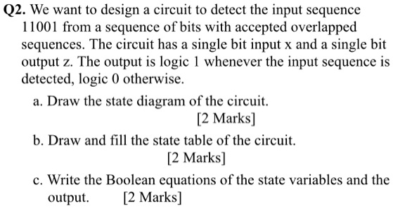 Q2 We Want To Design A Circuit To Detect The Input Sequence 11001 From A Sequence Of Bits With