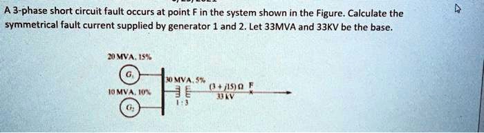 SOLVED: A 3-phase short circuit fault occurs at point F in the system shown in the Figure ...