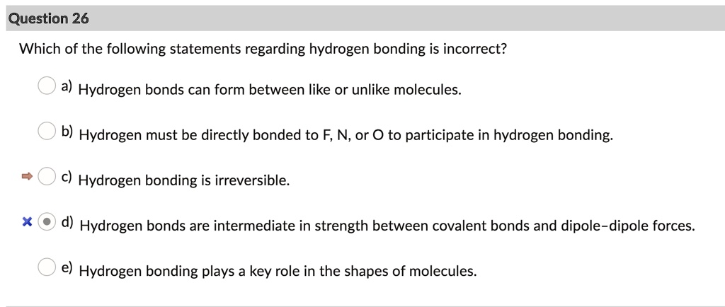 question 26 which of the following statements regarding hydrogen ...