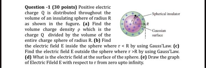 SOLVED: Question (30 points) Positive electric charge distributed throughout the Sphencal ...