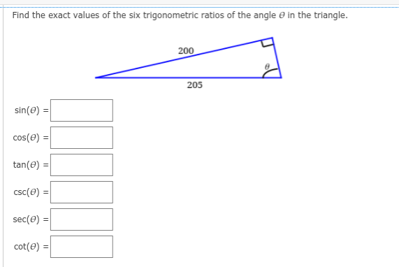SOLVED: Find the exact value of the six trigonometric ratios