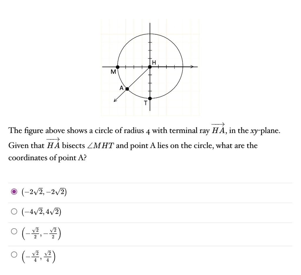 SOLVED: The figure above shows a circle of radius 4 with terminal ray ...
