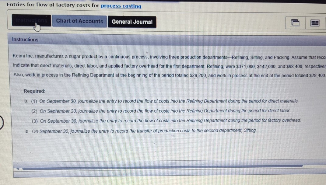 entries for flow of factory costs for process costing chart of accounts ...