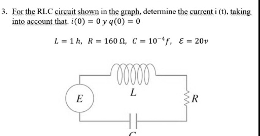 3. For the RLC circuit shown in the graph; determine … - SolvedLib
