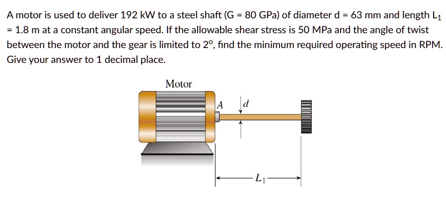 A motor is used to deliver 192 kW to a steel shaft (G = 80...