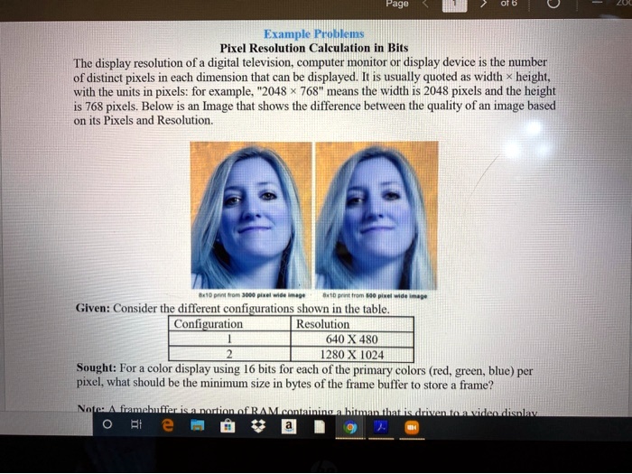 exampleproblems pixel resolution calculation in bits the display ...