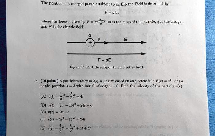 SOLVED: The position of a charged particle subject to an Electric Field ...