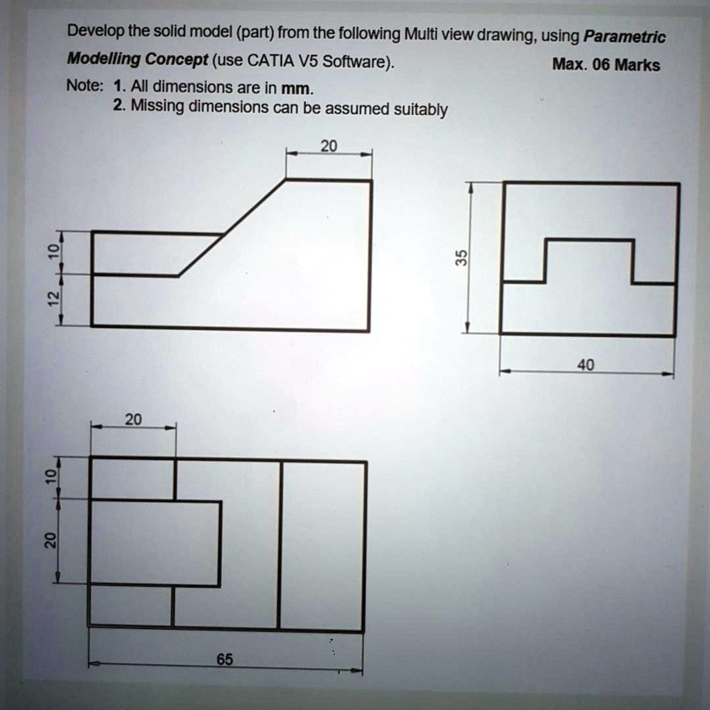 develop the solid modelpartfrom the following multi view drawingusing parametric modelling ...