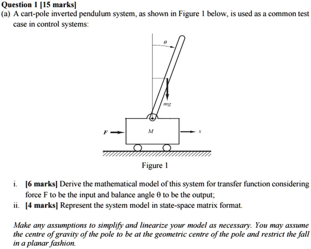 SOLVED: A cart-pole inverted pendulum system, as shown in Figure 1 ...