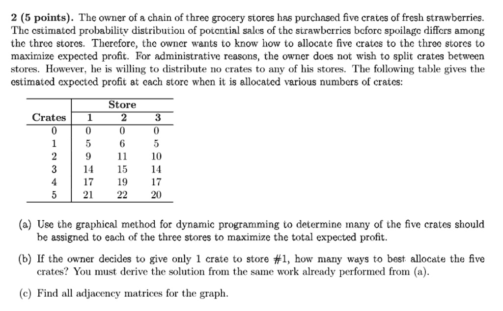 SOLVED: The owner of a chain of three grocery stores has purchased five ...