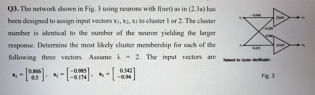 SOLVED: Q3. The network shown in Fig: 3 using neurons with f(net) as in ...