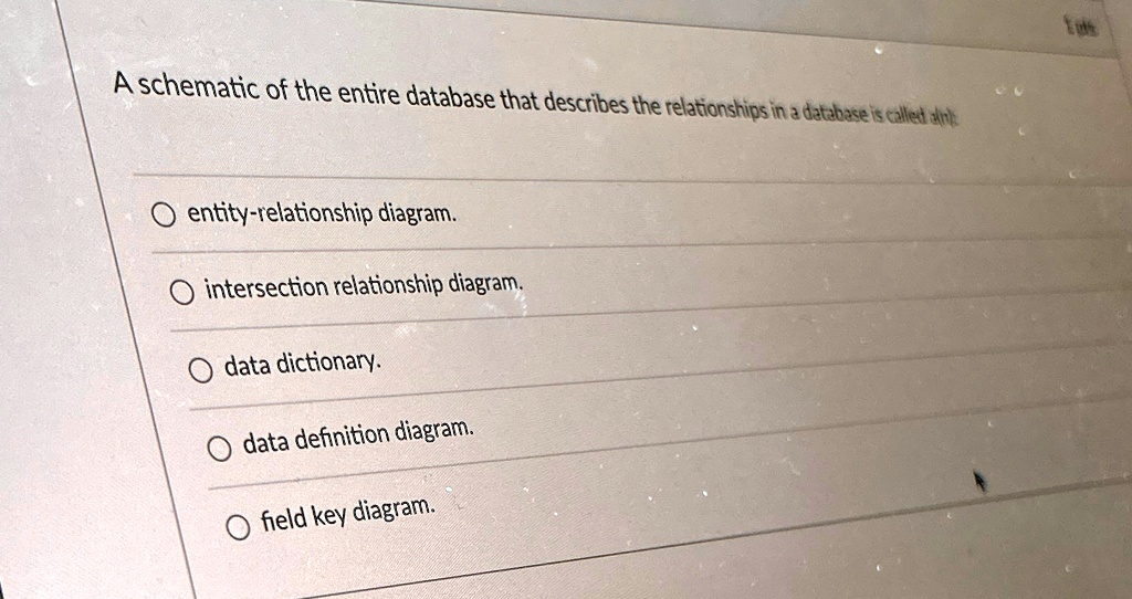 SOLVED: A schematic of the entire database that describes the ...