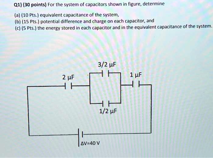 SOLVED: Q1) (30 points) For the system of capacitors shown in figure, determine (a) (10 Pts ...