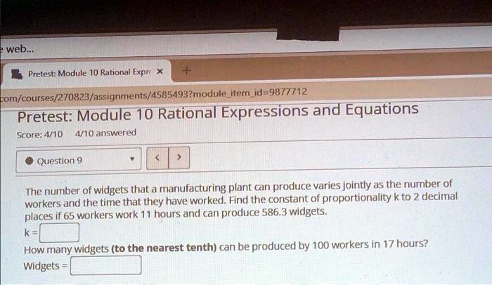 SOLVED: Pretest: Module 10 Rational Expr; com/courses/270823 ...