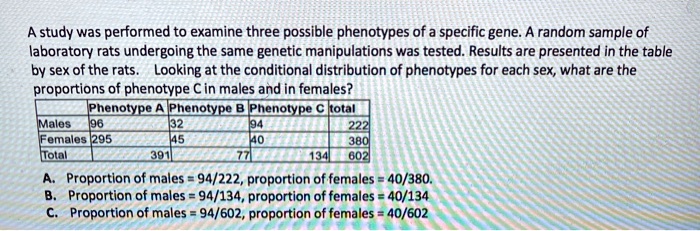 SOLVED: A study was performed to examine three possible phenotypes of a ...