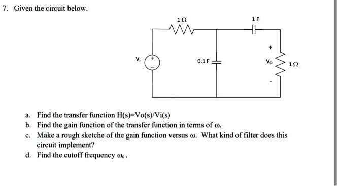 Solved Given The Circuit Below 1 Find The Transfer Function Hs Vosvis 2 Find The