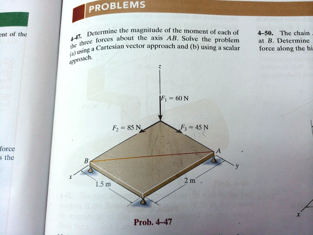 4 47 determine the magnitude of the moment of each of the three forces about the axis ab solve ...