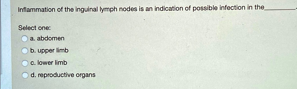 SOLVED: Inflammation of the inguinal lymph nodes is an indication of ...