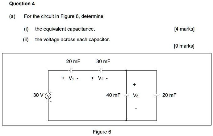 SOLVED: Question 4 (a) For the circuit in Figure 6 determine: the equivalent capacitance [4 ...