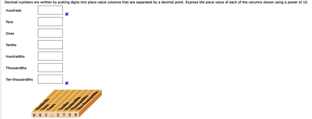 SOLVED: Decimal numbers are written by putting digits into place-value columns that are ...