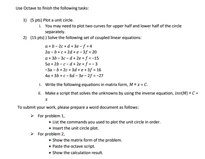 SOLVED:Use Octave to finish the following tasks: (5 pts) Plot unit ...