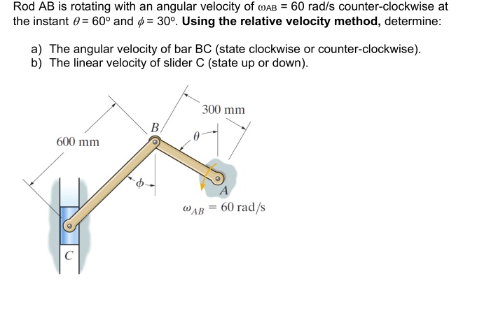SOLVED: Rod AB is rotating with an angular velocity of Ï‰AB = 60 rad/s counter-clockwise at the ...