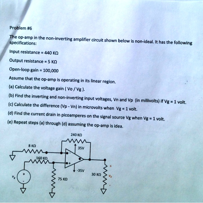 SOLVED: Problem #6 Specifications: The op-amp in the non-inverting amplifier circuit shown below ...