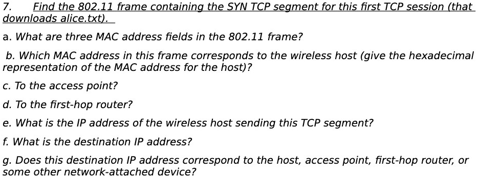 Find the 80211 frame containing thesyn tcp segment for this...