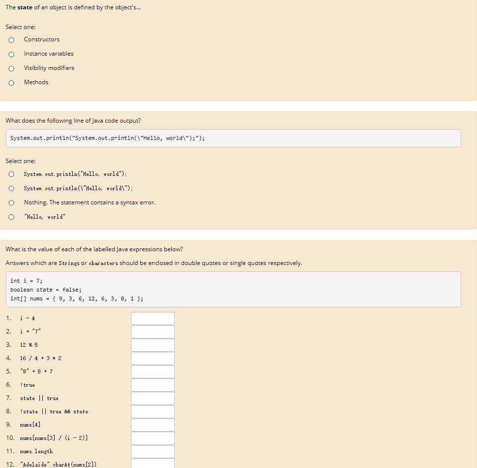 Solved The State Of An Object Is Defined By The Objects Select One Constructors Instance 0274