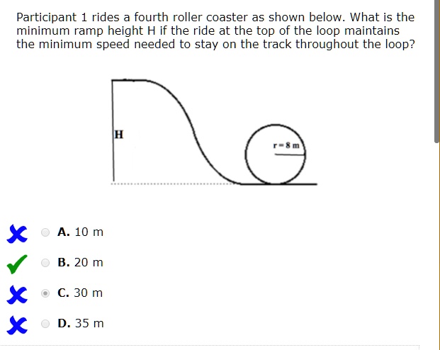 SOLVED: Participant rides a fourth roller coaster as shown below: What is the minimum ramp ...