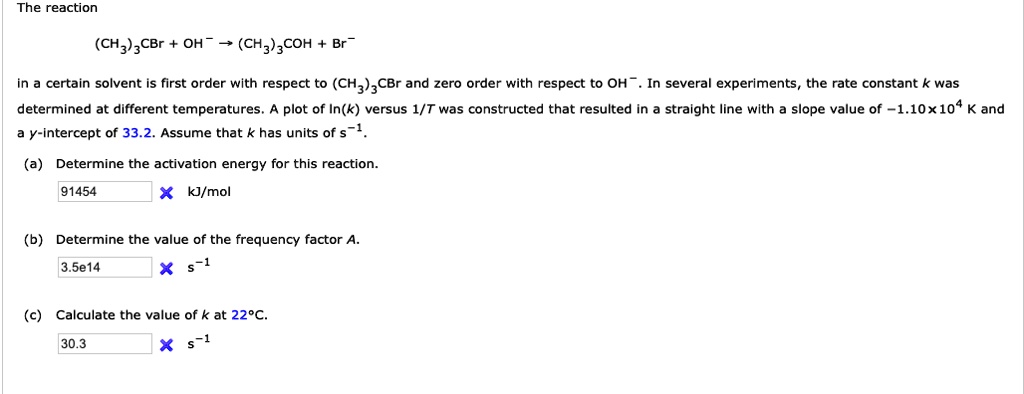 The reaction (CH3)3CBr + OH (CH3)3COH A certain solvent is first order ...