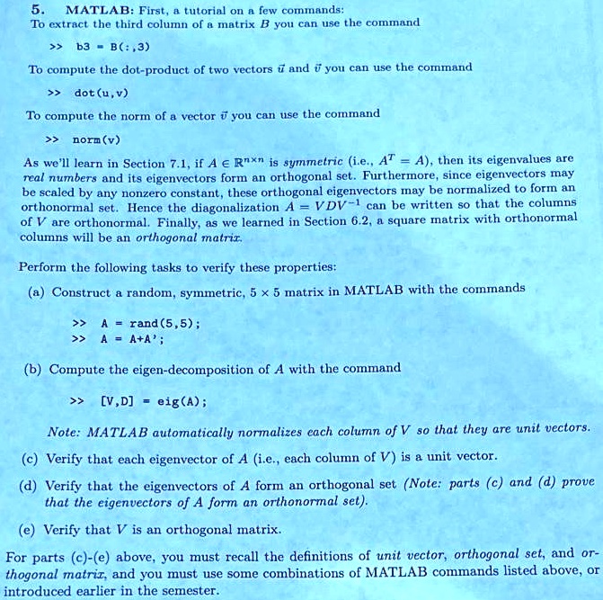 Solved 5 Matlab First A Tutorial On A Few Commands To Extract The Third Column Of A Matrix 1601