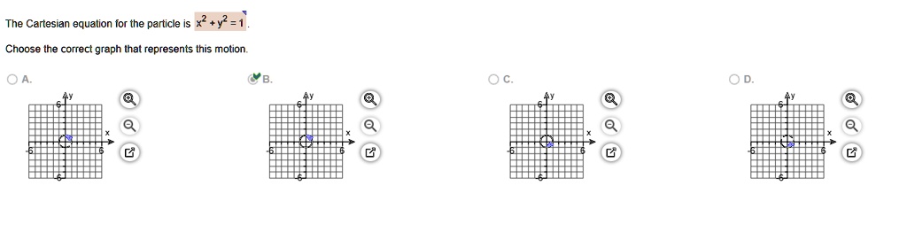 The Cartesian equation for the particle is x^2 + y^2 = 1. Choose the ...