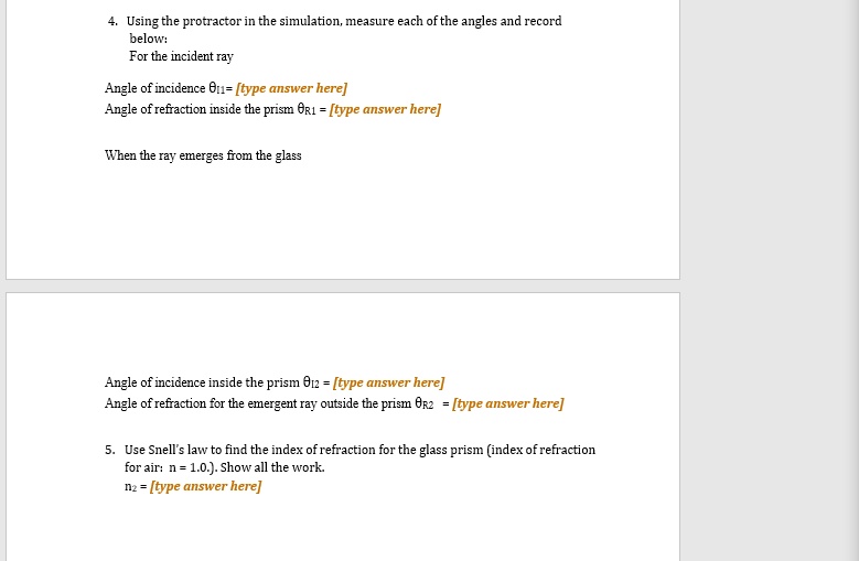 SOLVED: Using the protractor in the simulation, measure each of the ...