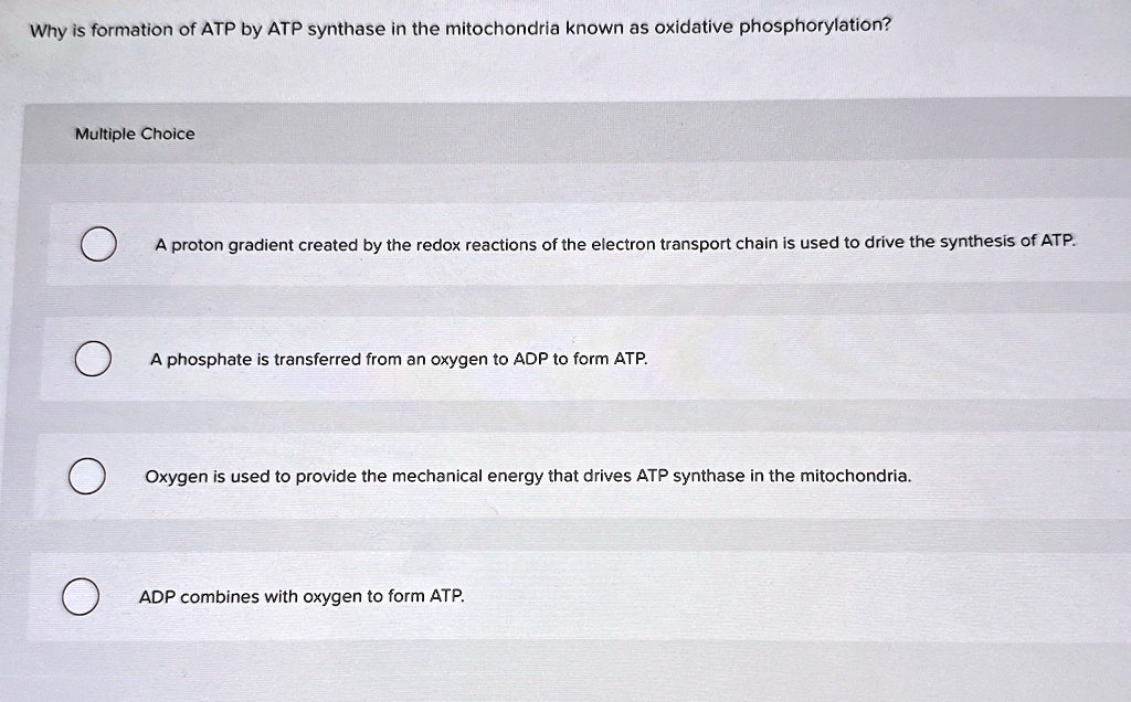 why is formation of atp by atp synthase in the mitochondria known as oxidative phosphorylation ...