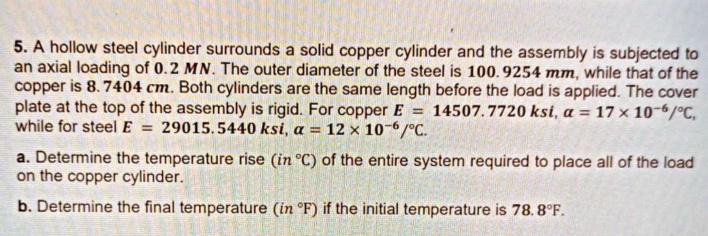 SOLVED: A hollow steel cylinder surrounds a solid copper cylinder, and ...