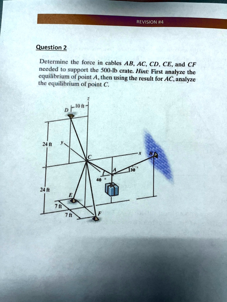 REVISION #4 Question 2 Determine the force in cables AB,AC,CD,CE, and ...