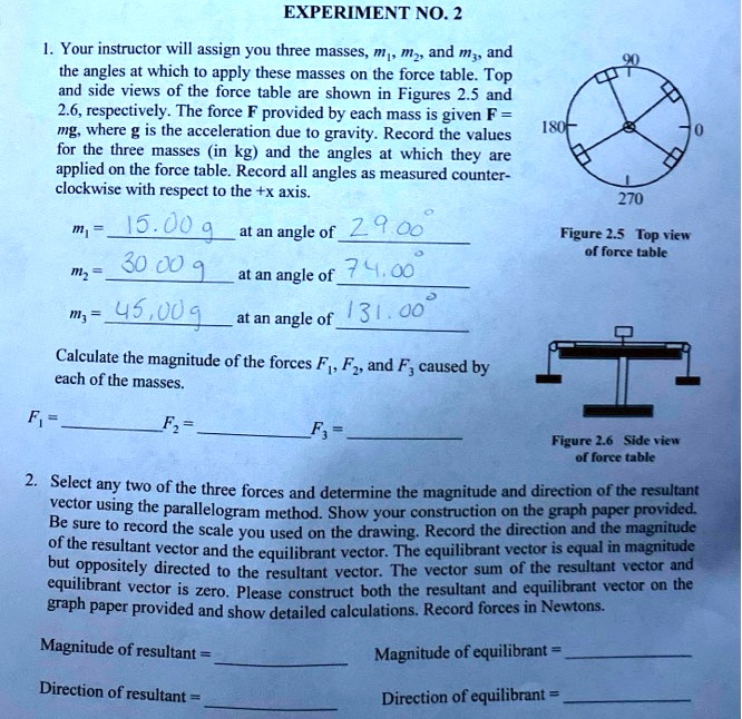 SOLVED: Experiment No. 2 Your instructor will assign you three masses ...