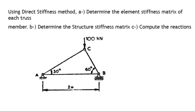 Using Direct Stiffness method, a-) Determine the element stiffness ...