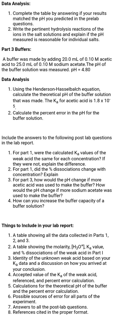 SOLVED: Data Analysis: Complete the table by answering if your results matched the pH you ...