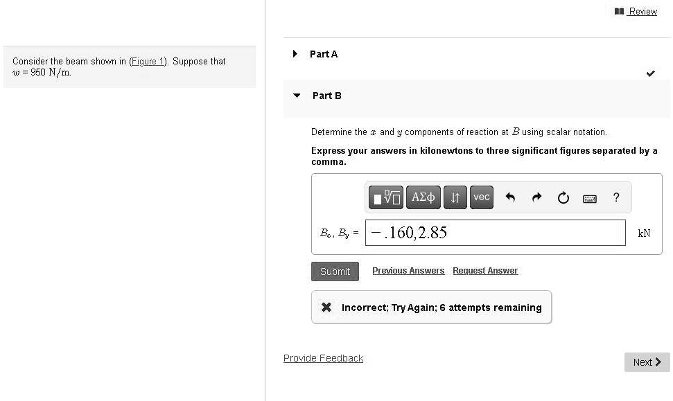 Solved Part A Consider The Beam Shown In Figure 1 Suppose That N096 M Part B Determine The 