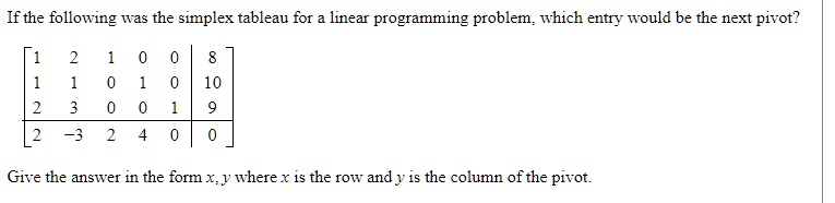 SOLVED:Ifthe following was the simplex tableau for linear programming ...