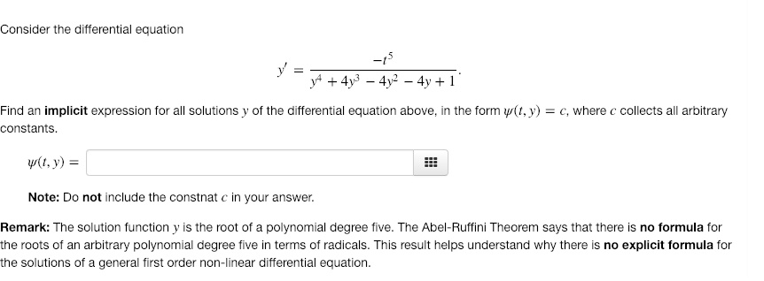 SOLVED: Consider the differential equation "+4-4–4+] Find an implicit expression for all ...