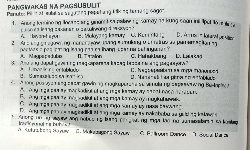 SOLVED: pahelp po thank you po PANGWAKAS NA PAGSUSULIT Panuto: Pilin at ...
