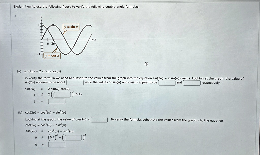 explain how to use the following figure to verify the following double angle formulas y sin x y ...