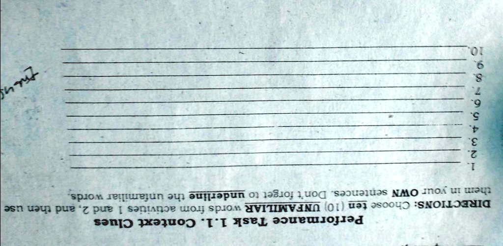 performance task 11 context clues directions choose ten 10 unfamiliar ...