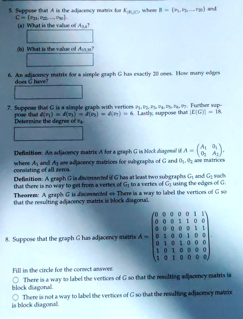 SOLVED: Suppose that A is the adjacency matrix for KiBuci, where B = v1 ...