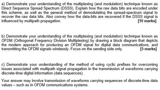 SOLVED: a) Demonstrate your understanding of the multiplexing and modulation technique known as ...