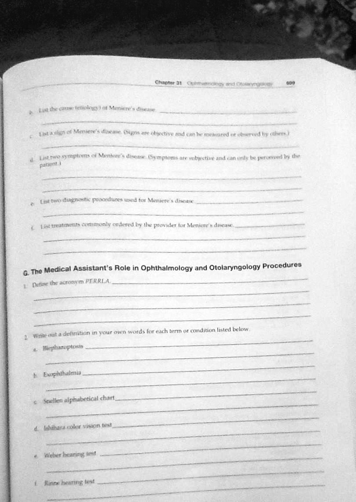 List the cause tetiology) ot Meniere's disease Chapter 31 enology and ...